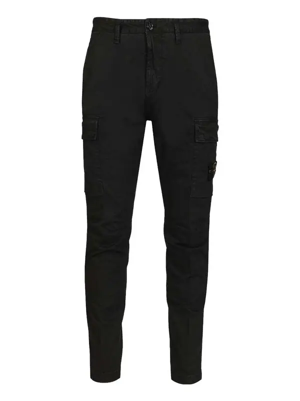 Stone Island Cargo Trousers In Broken Cotton Twill - Black