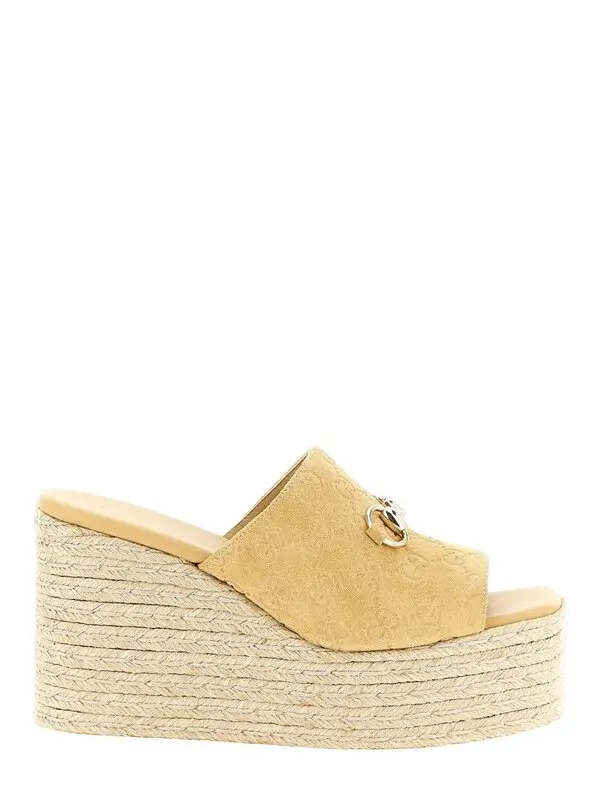 Gucci Wedge Espadrilles In Suede With Embossed Gg Monogram - Cream