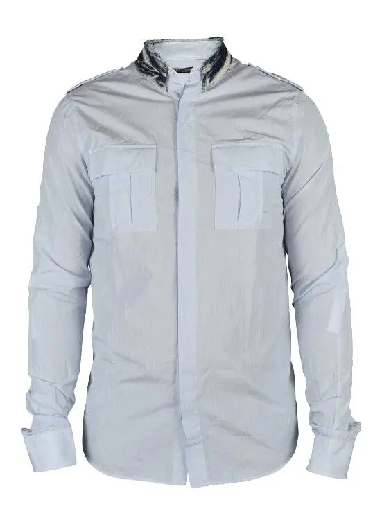 Balmain Shirt With Denim Collar - Blue