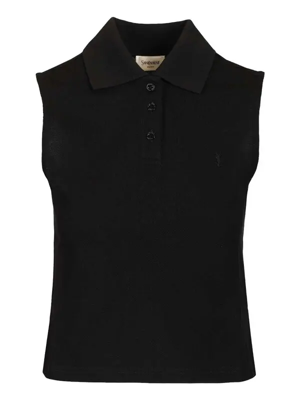 Saint Laurent Cassandre Cotton Piqué Polo Shirt - Black