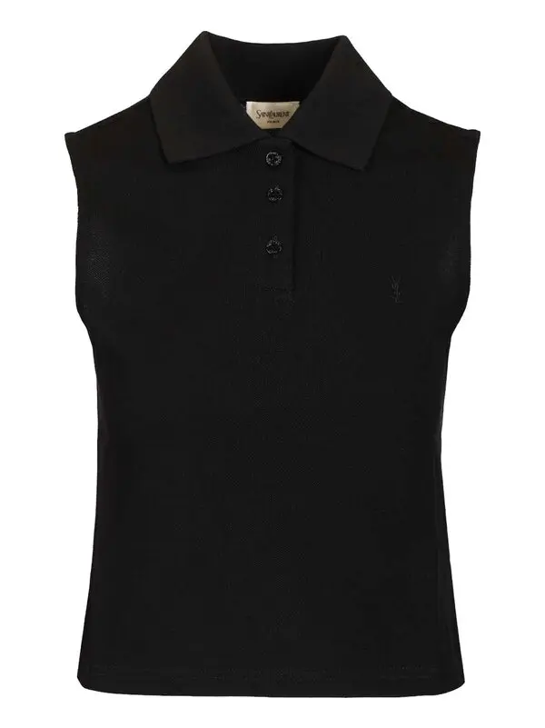 Saint Laurent Cassandre Cotton Piqué Polo Shirt - Black