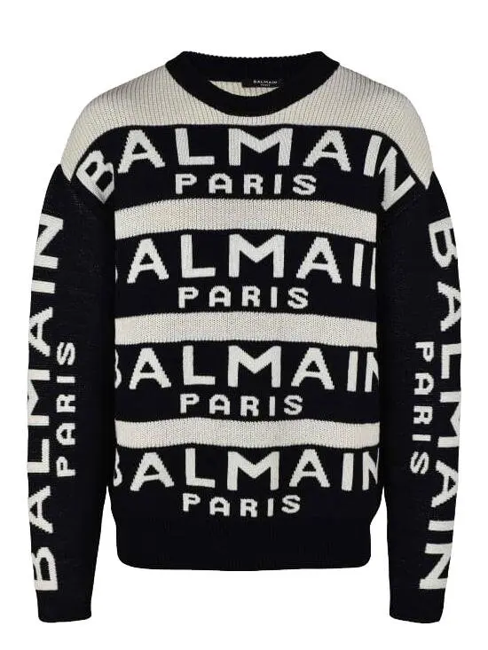 Balmain Wool Striped Pullover - Black