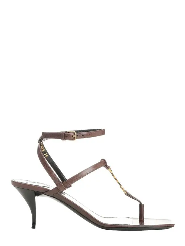 Saint Laurent Cassandre Leather Sandals - Brown