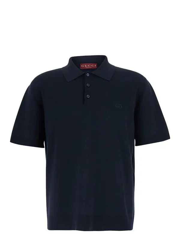 Gucci Blue Polo Shirt With Classic Collar And Gg Embroidery On The Front In Cotton For - Multicolor