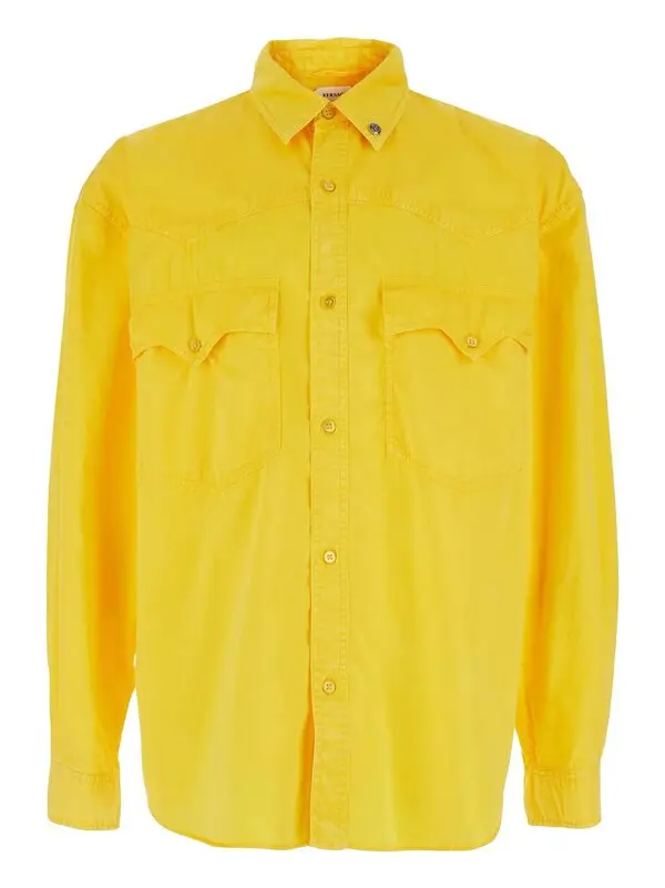 Versace Yellow Shirt With Button-down Collar And Two Patch Pockets On The Front In Cotton For - Multicolor