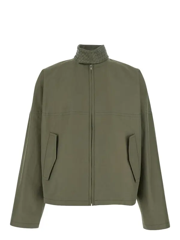 Bottega Veneta Green Bomber Jacket With Intreccio Motif On The Collar In Cotton For - Multicolor