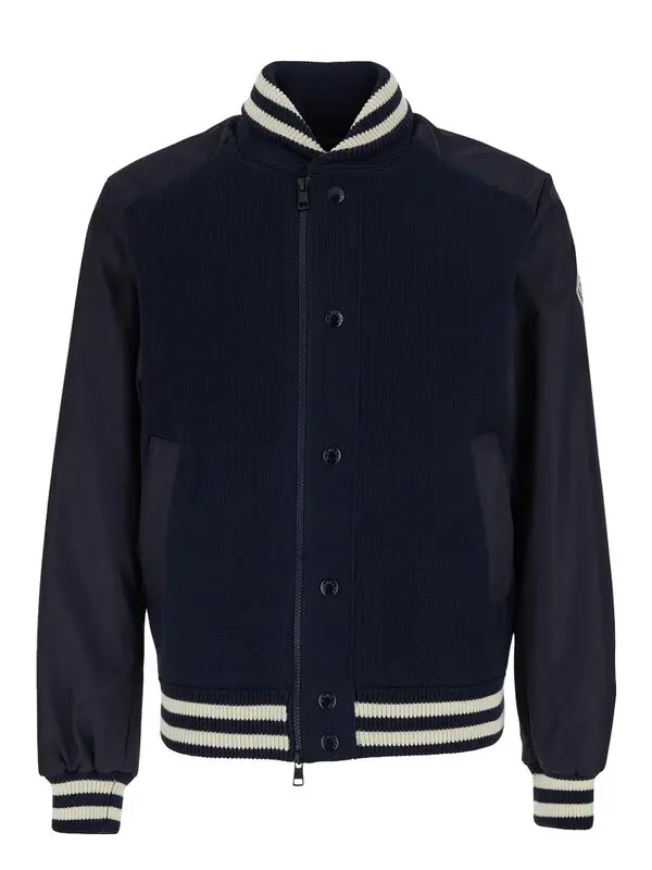 Moncler Cardigan Blue With Zip And High Collar In Polyamide - Multicolor