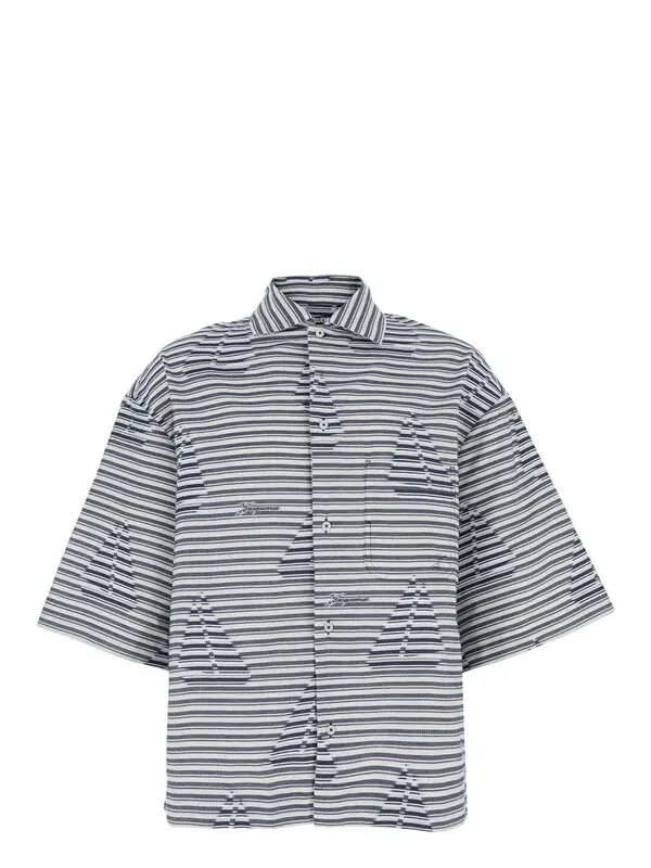 Jacquemus La Chemise Plage' Blue Bowling Shirt With Sailboat Stripe Motif In Cotton For - Multicolor
