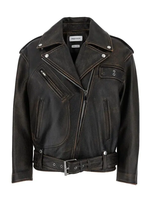 Alexander McQueen Antiqued Leather Biker Jacket - Multicolor
