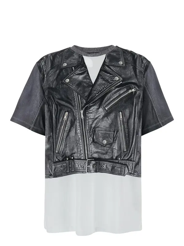 Balmain Black And White Crewneck T-shirt With Layered Design In Cotton - Multicolor