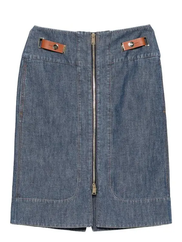 Fendi Cotton Denim Midi Skirt - Blue