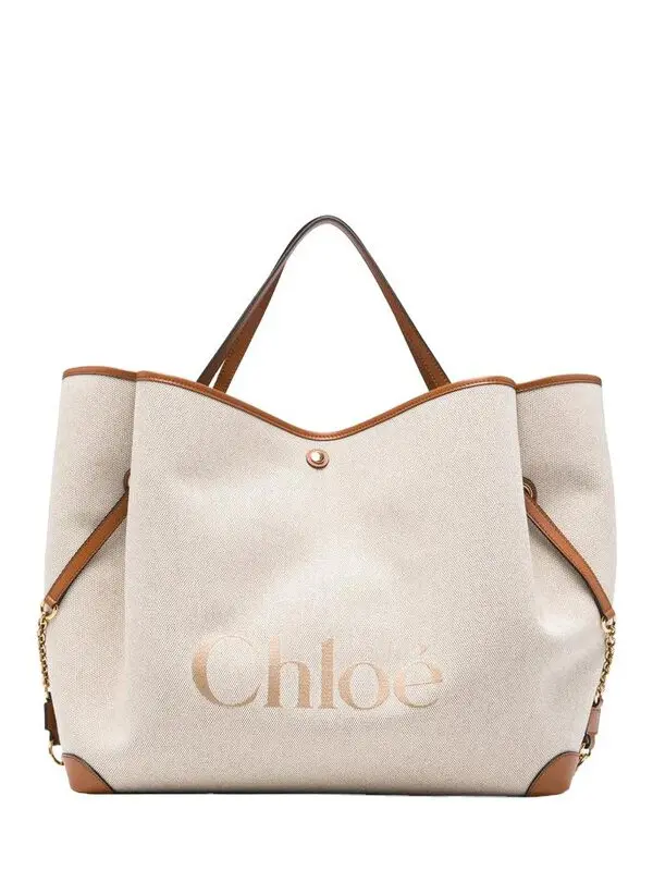 Chloé Logo Print Tote Bag - Cream