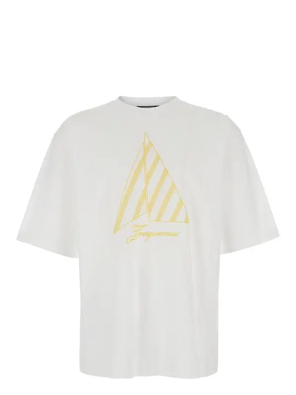 Jacquemus The 'voilier' White T-shirt With Sailboat Embroidery And Logo Lettering On The Front In Cotton For - Multicolor
