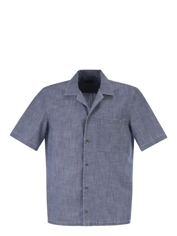 Peserico Lightweight Cotton Chambray-effect Short-sleeve Shirt - Blue