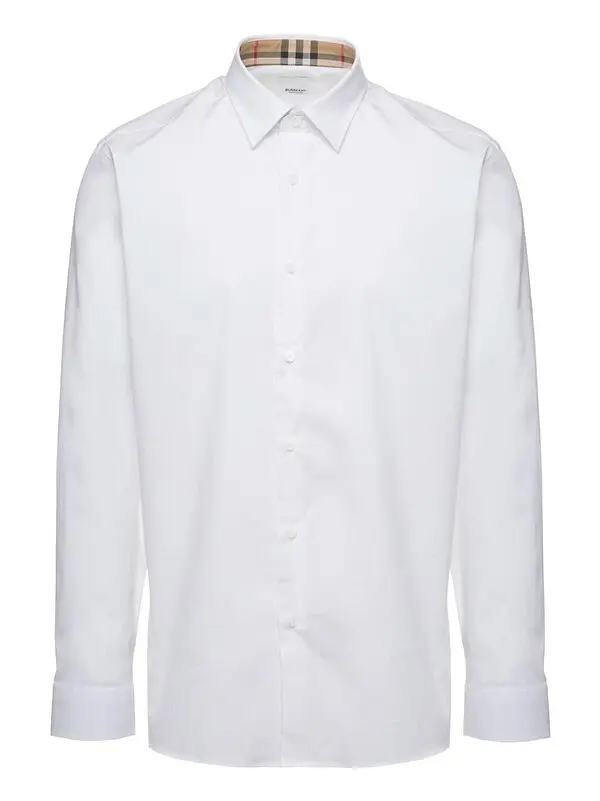 Burberry White Long Sleeve Shirt With Tone-on-tone Embroidery In Stretch Cotton For - Multicolor