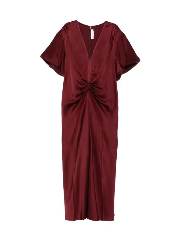 Victoria Beckham V-neck Short Sleeves Evening Dress - Red