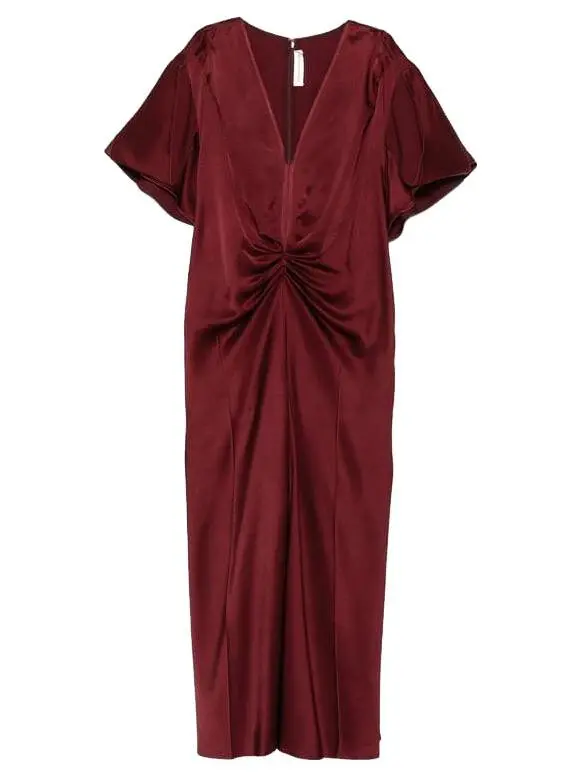 Victoria Beckham V-neck Short Sleeves Evening Dress - Red