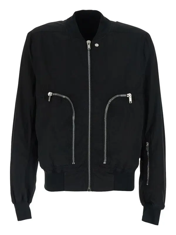 Rick Owens Black Bomber Jacket With Bomber Collar And Zip Pockets On The Front In Cotton For - Multicolor