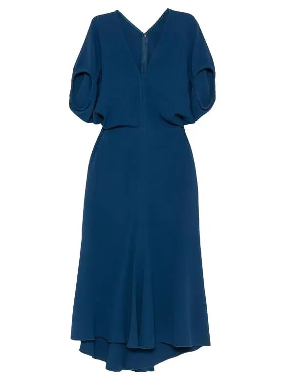 Victoria Beckham V-neck Cap Sleeves Flared Hem Dress - Blue