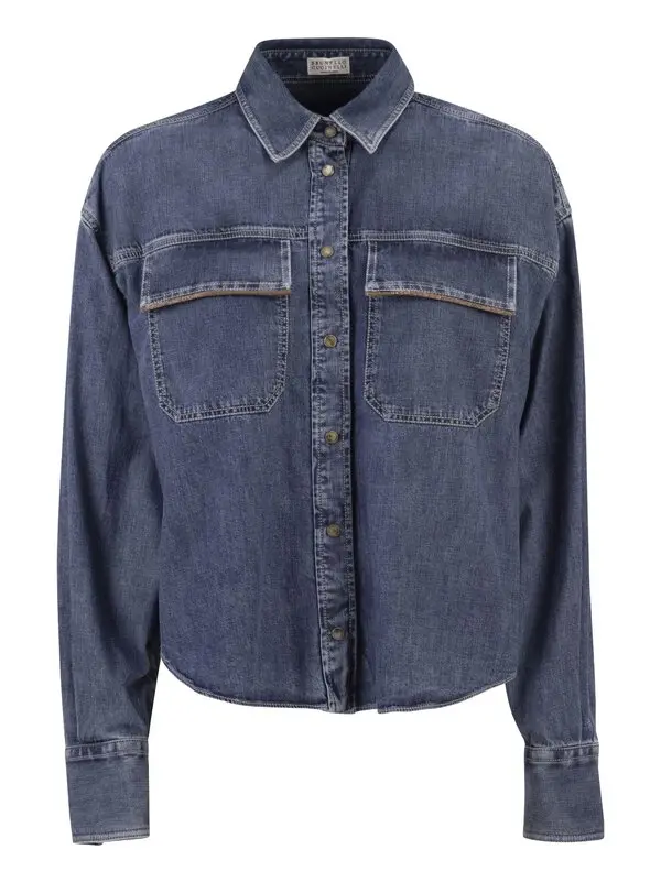 Brunello Cucinelli Cropped Denim Shirt With Patch Pockets - Multicolor