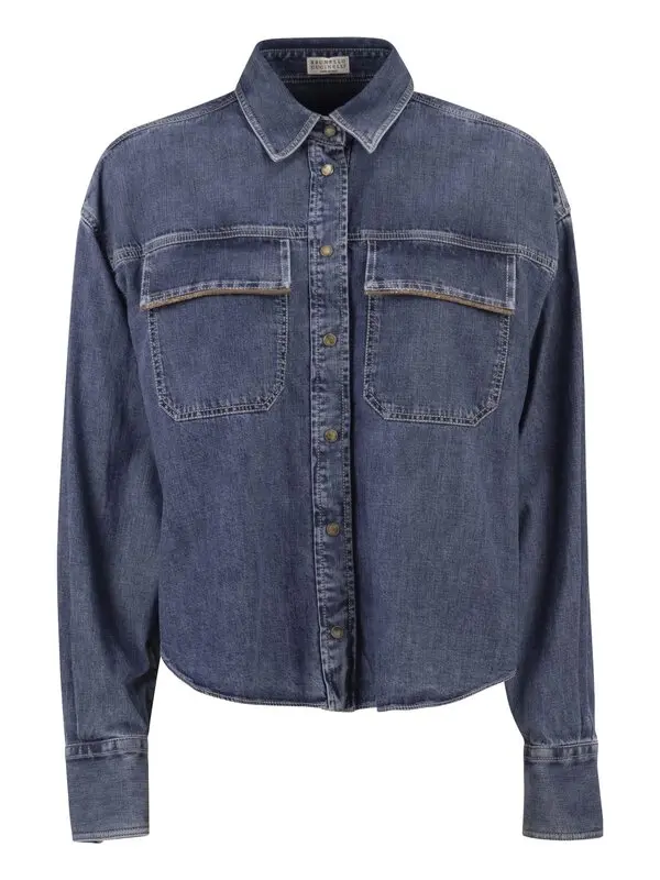 Brunello Cucinelli Cropped Denim Shirt With Patch Pockets - Multicolor