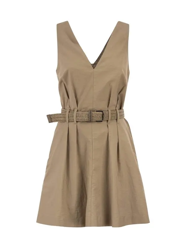 Brunello Cucinelli Sleeveless Dress With Braided Belt - Brown