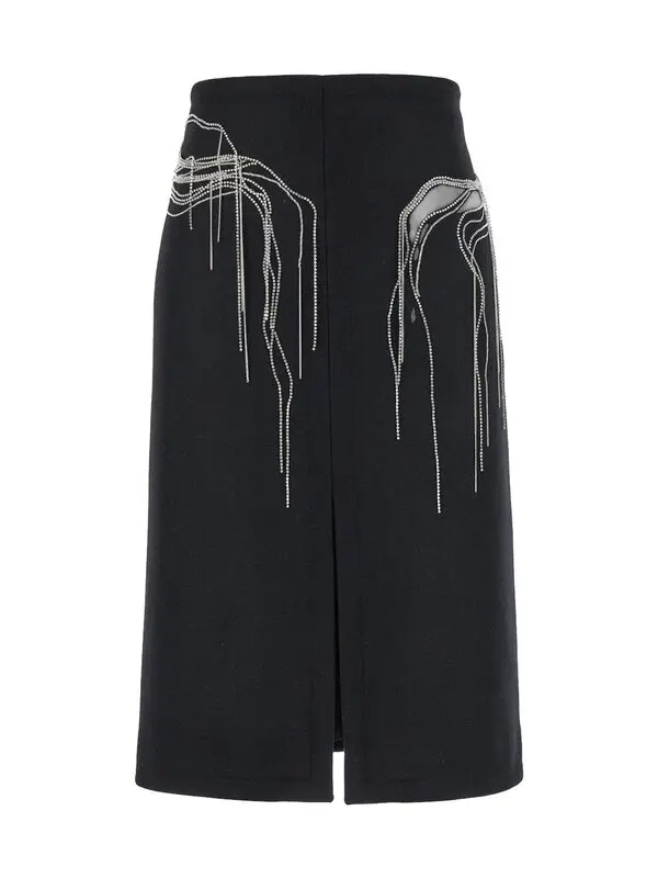Dries Van Noten Shelda Beaded Wool Blend Midi Skirt - Multicolor