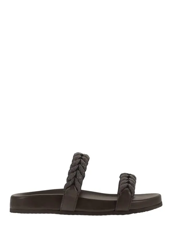 Brunello Cucinelli Leather Slide Sandals With Braided Straps - Brown