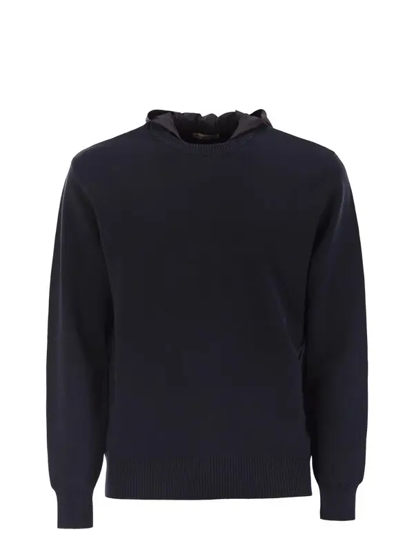 Herno Double Cotton Knit And Nylon Hoodie - Blue