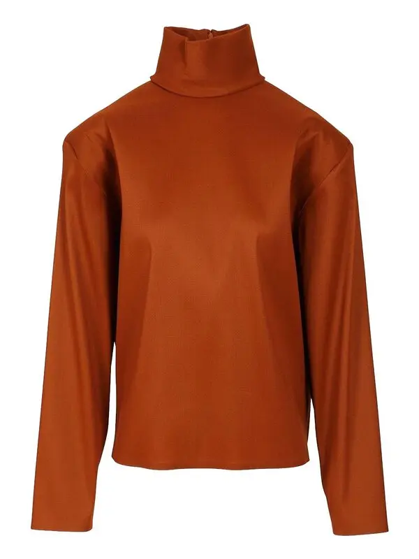 Saint Laurent Silk High-neck Top - Brown