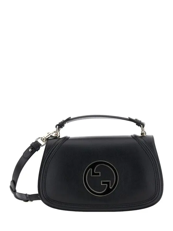 Gucci Blondie' Handbag With Gg Logo Plaque On The Front In Leather - Black