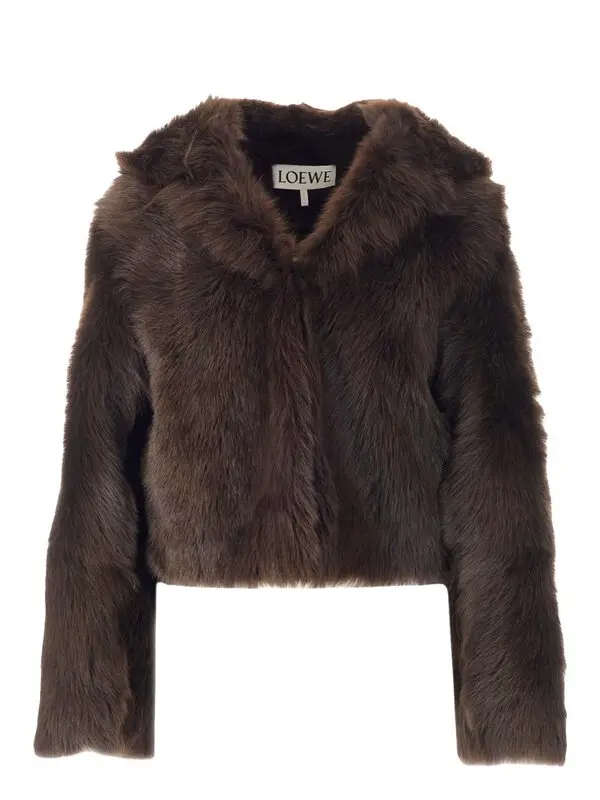 Loewe Shearling Hooded Jacket - Brown