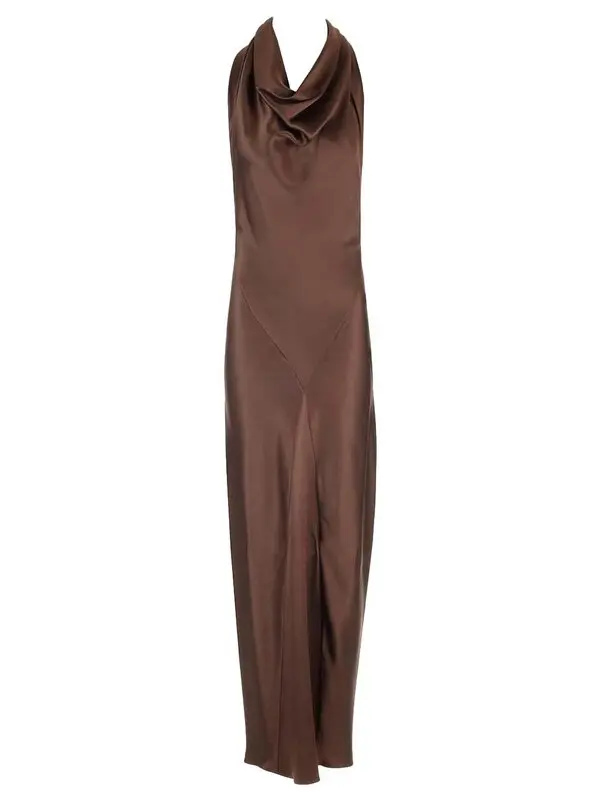 Loewe Long Scarf Silk Satin Dress - Brown