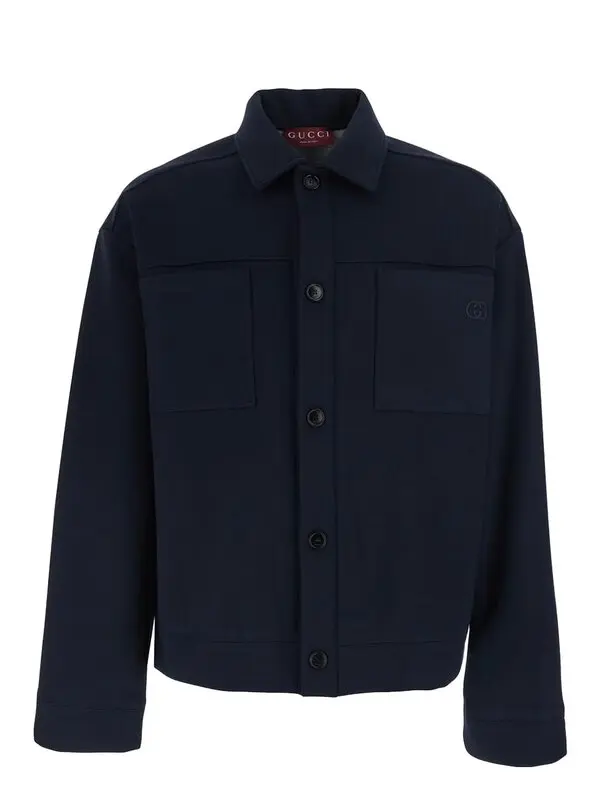 Gucci Blue Jacket With Front Closure And Gg Logo Detail In Cotton Jersey - Multicolor