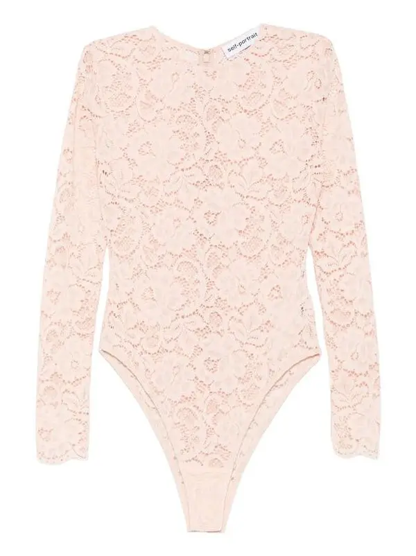 SELF-PORTRAIT Floral Lace Long Sleeve Top - Cream