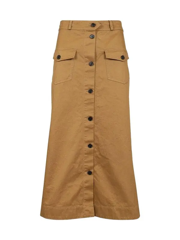 Saint Laurent Cotton Midi Skirt - Brown