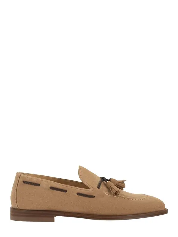 Brunello Cucinelli Suede Tassel Loafers - Cream