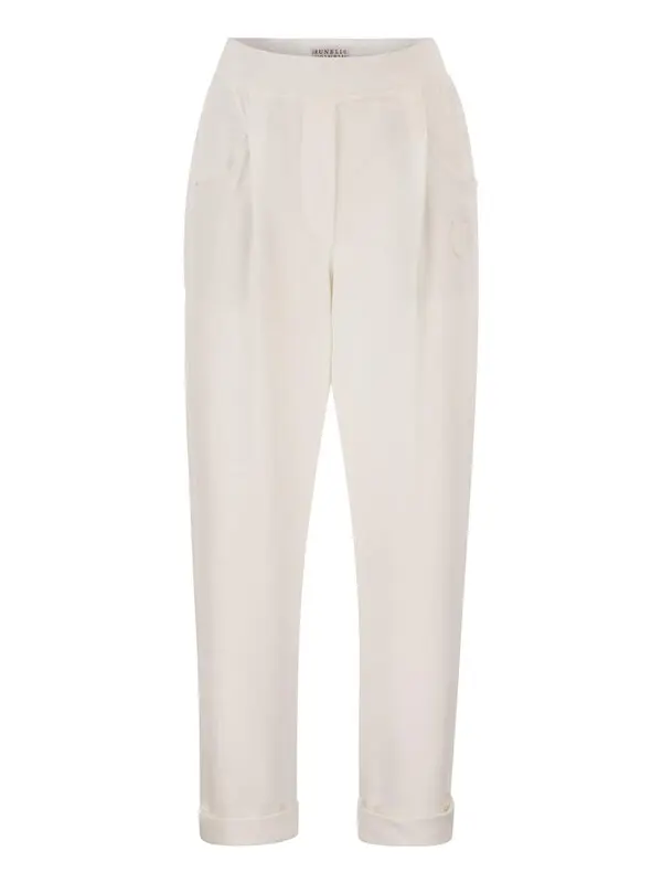 Brunello Cucinelli Stretch Cotton Gabardine Jogging Trousers - White
