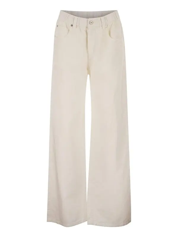 Brunello Cucinelli Contemporary Trousers In Garment-dyed Cotton And Linen Cover With Monile - Cream