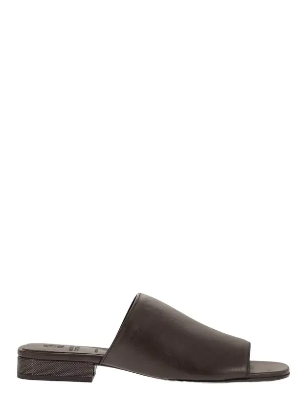 Brunello Cucinelli Riding Calfskin Mules With Jewellery - Brown