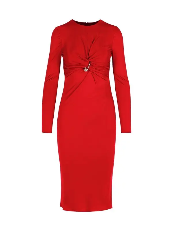 Versace Viscose Medusa Brooch Dress - Red