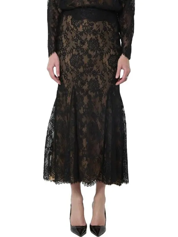 SELF-PORTRAIT Floral Lace Fitted Mermaid Skirt - Black