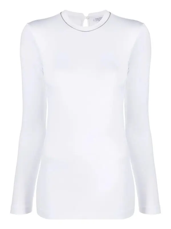 Brunello Cucinelli Chain Collar Long-sleeved Fitted Top - White