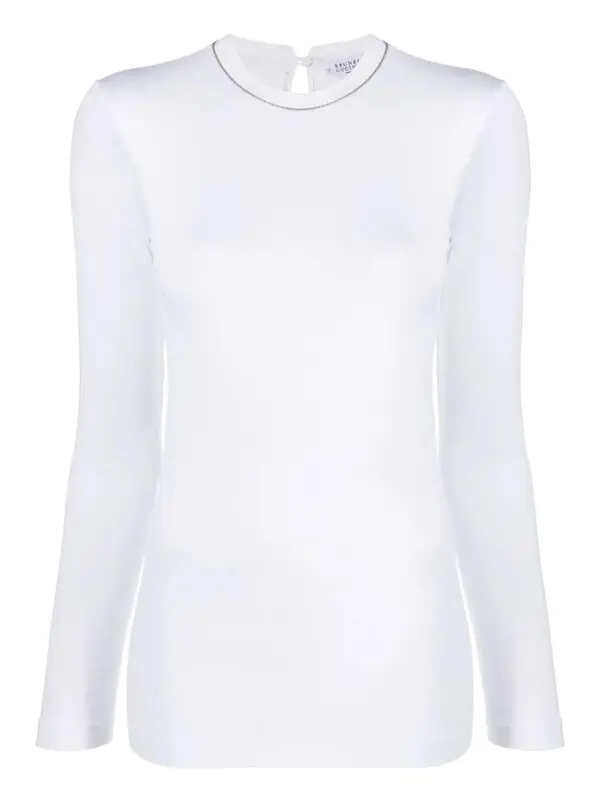 Brunello Cucinelli Chain Collar Long-sleeved Fitted Top - White