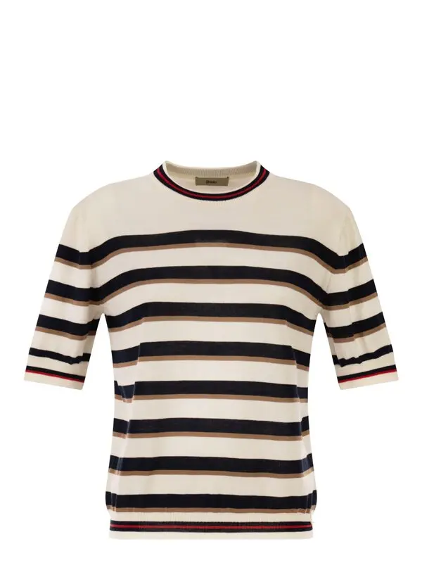Herno Short-sleeved Striped Cotton Jumper - Multicolor