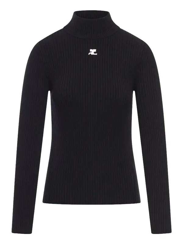 COURREGES Rib Knit Mockneck Sweater - Black