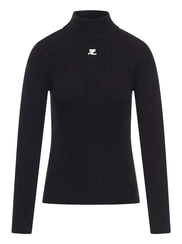 COURREGES Rib Knit Mockneck Sweater - Black