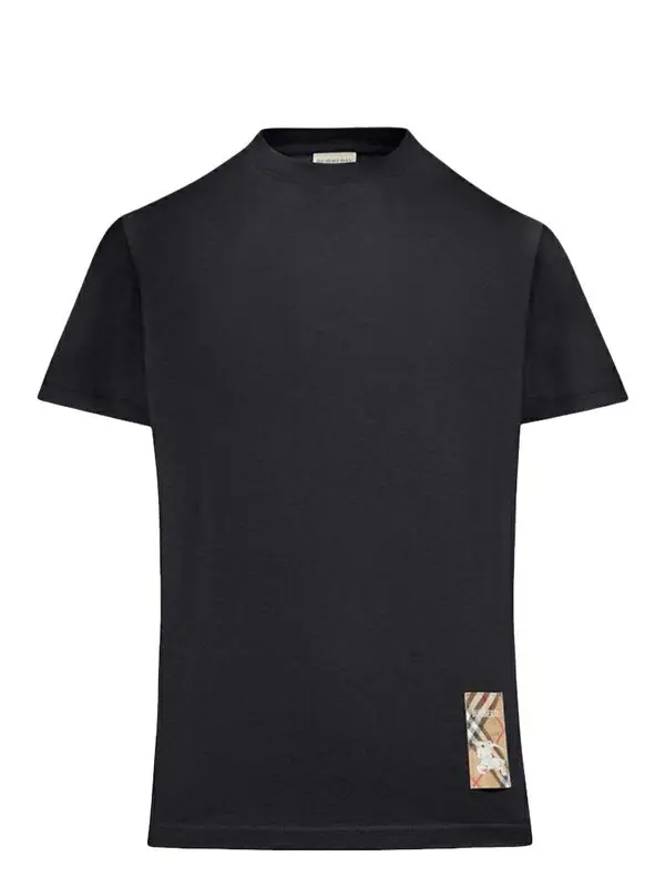 Burberry Cotton T-shirt With Check Application - Black