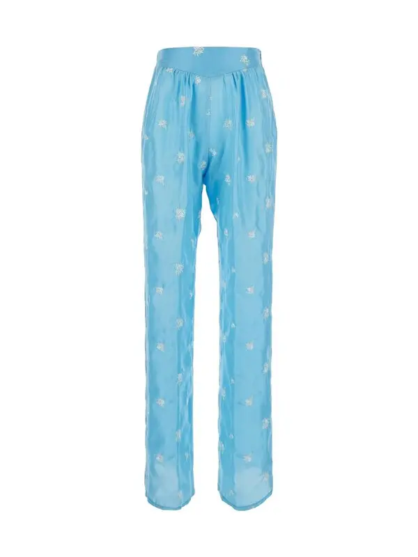 FORTE_FORTE Silk Embroidered Flared Pants - Blue