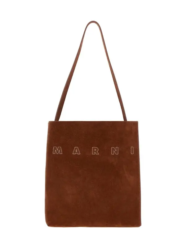 Marni Caramel Suede Small Museo Shoulder Bag - Brown